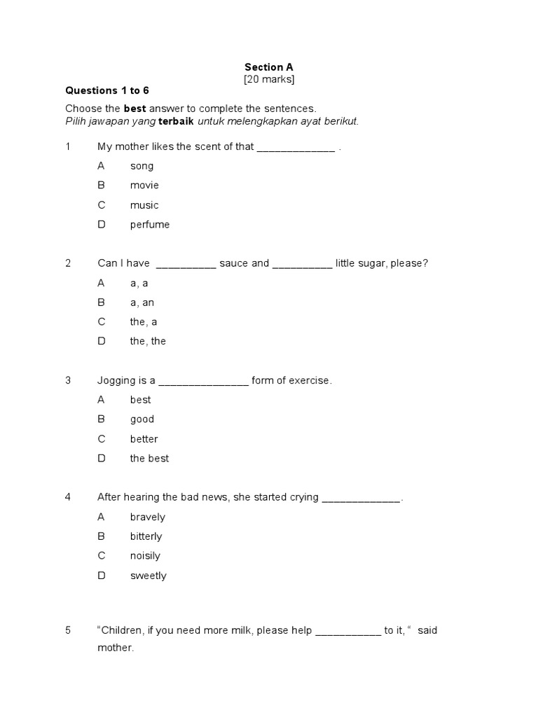 Section A Questions 1-6 | PDF