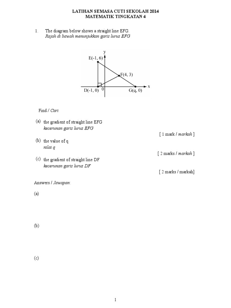 Rajah Di Bawah Menunjukkan Garis Lurus EFG: 1. The Diagram Below Shows ...
