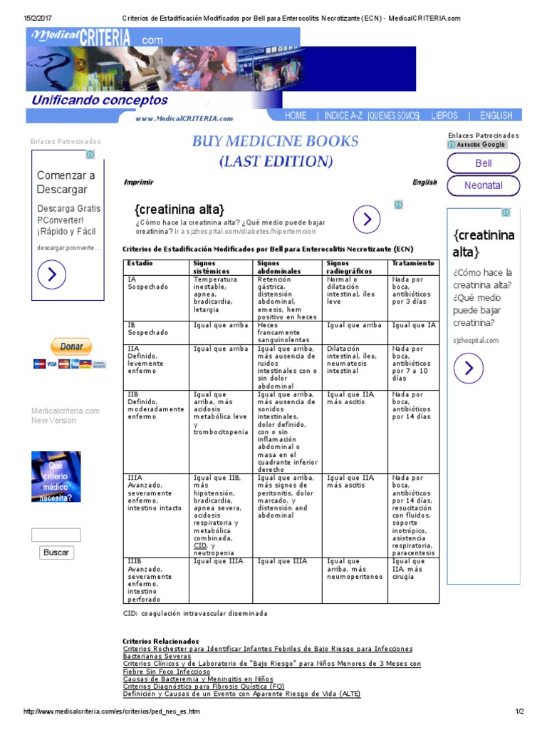 Criterios de Estadificación Modificados Por Bell para Enterocolitis ...