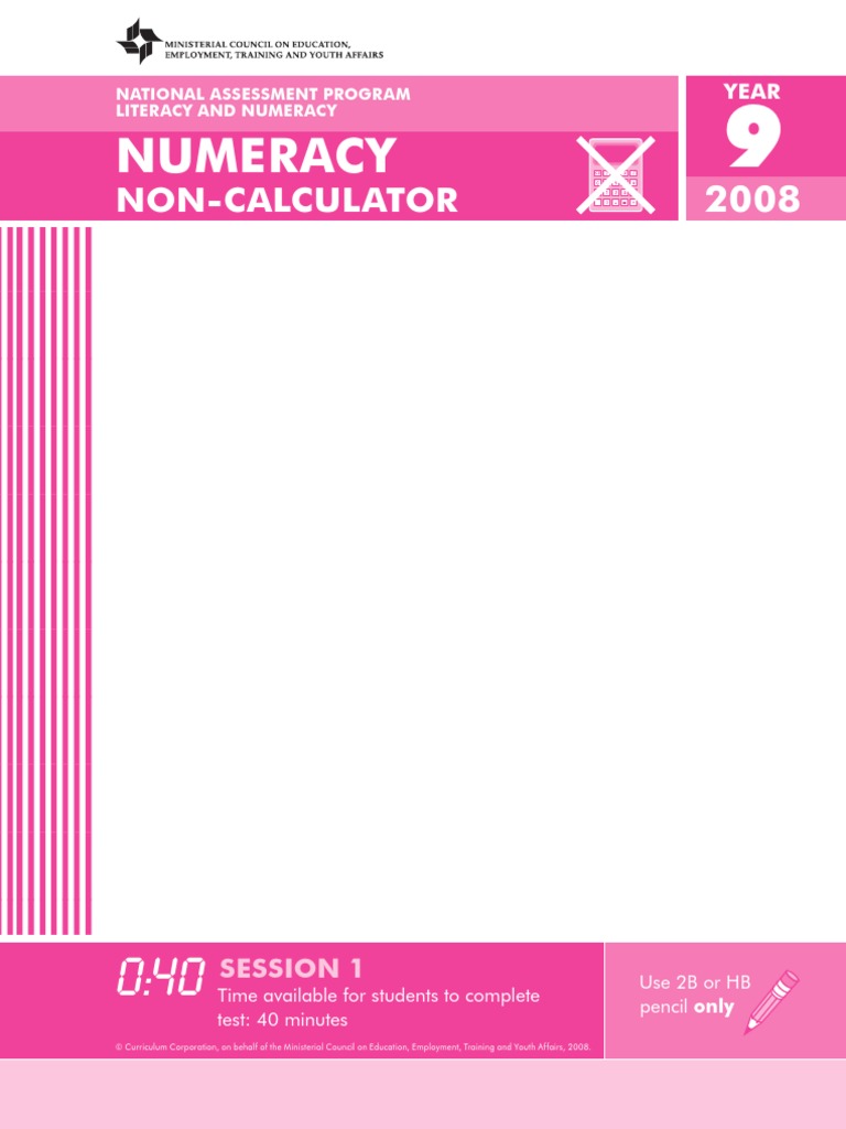 NAPLAN 2008 Final Test Numeracy Year 9 Non Calculator | Download Free ...