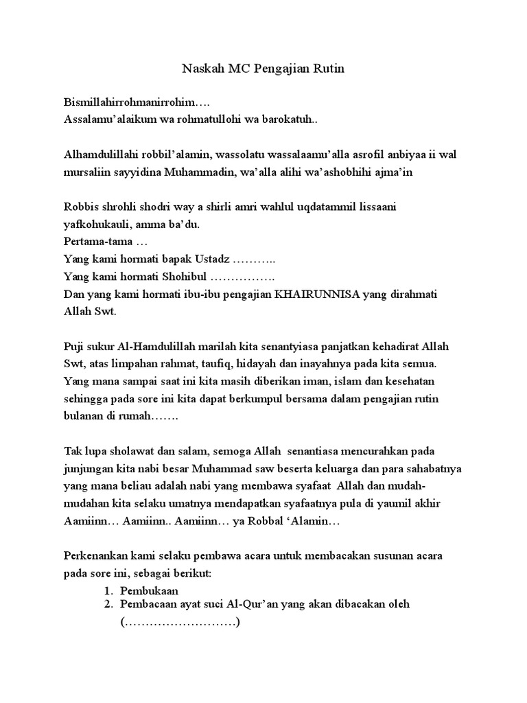 Naskah MC Pengajian Rutin | PDF