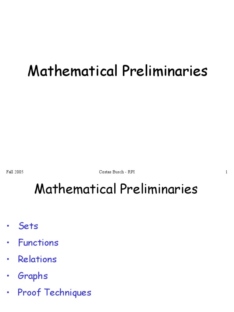 Mathematical Preliminaries: Fall 2005 Costas Busch - RPI 1 | PDF | Graph Theory | Mathematics