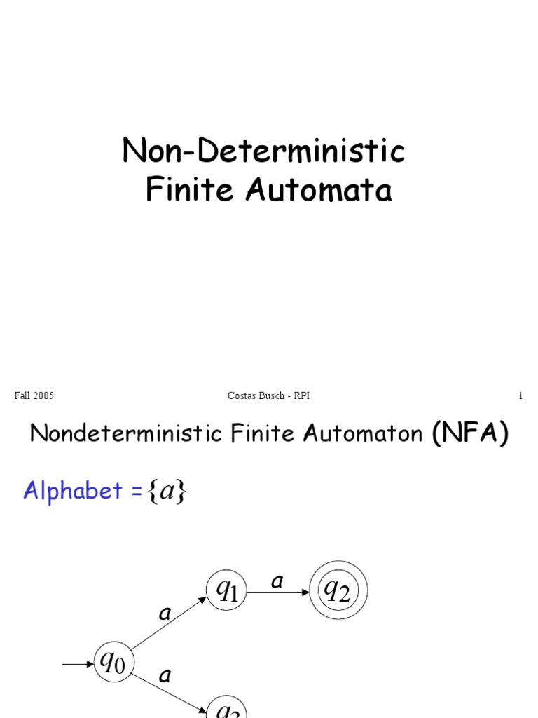 Non-Deterministic Finite Automata: Fall 2005 Costas Busch - RPI 1 | PDF | Algorithms | Mathematics