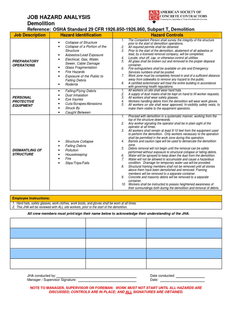 Job Hazard Analysis Demolition | PDF | Demolition | Asbestos