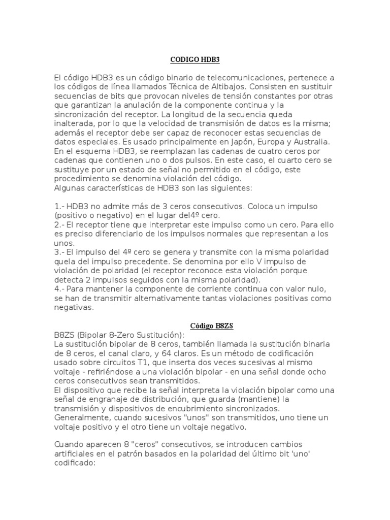 Codigo HDB3 | PDF | Electricidad | Datos de computadora
