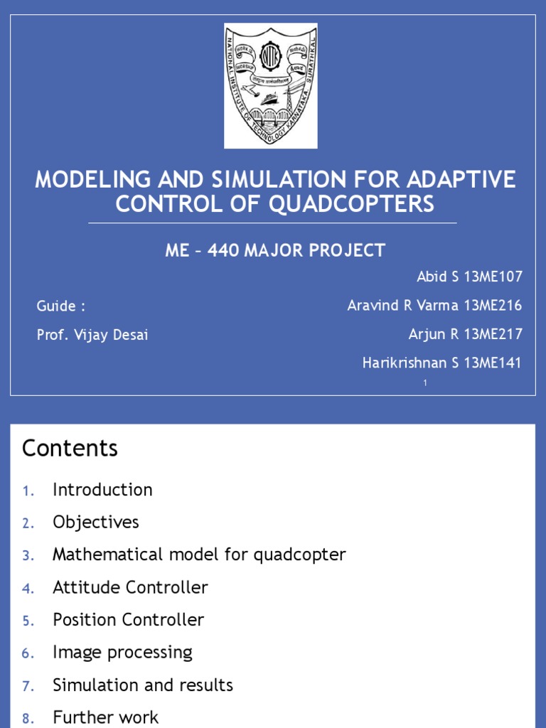 Modeling and Simulation For Adaptive Control of Quadcopters: Me - 440 Major Project | PDF ...