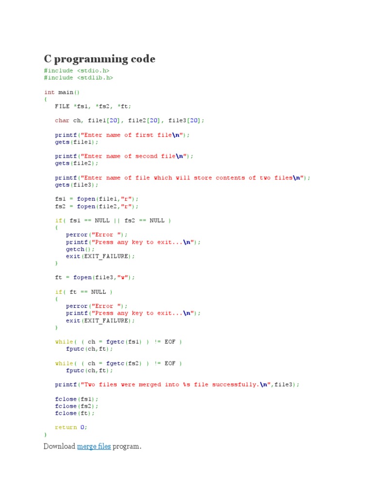 C program merge two files | PDF