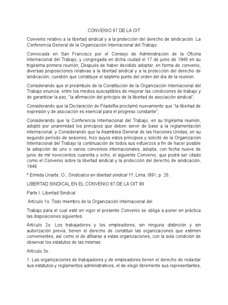 Convenio 87 de La Oit | PDF | Organización Internacional del Trabajo | Gobierno