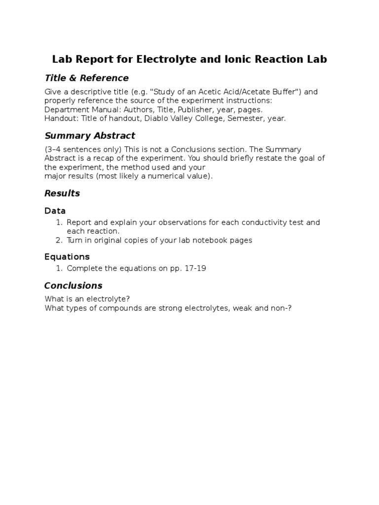 Electrolyte and Ionic Reaction Lab Report | PDF
