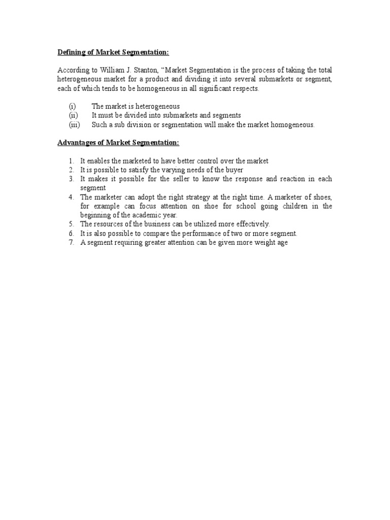 Defining of Market Segmentation | PDF | Market Segmentation ...