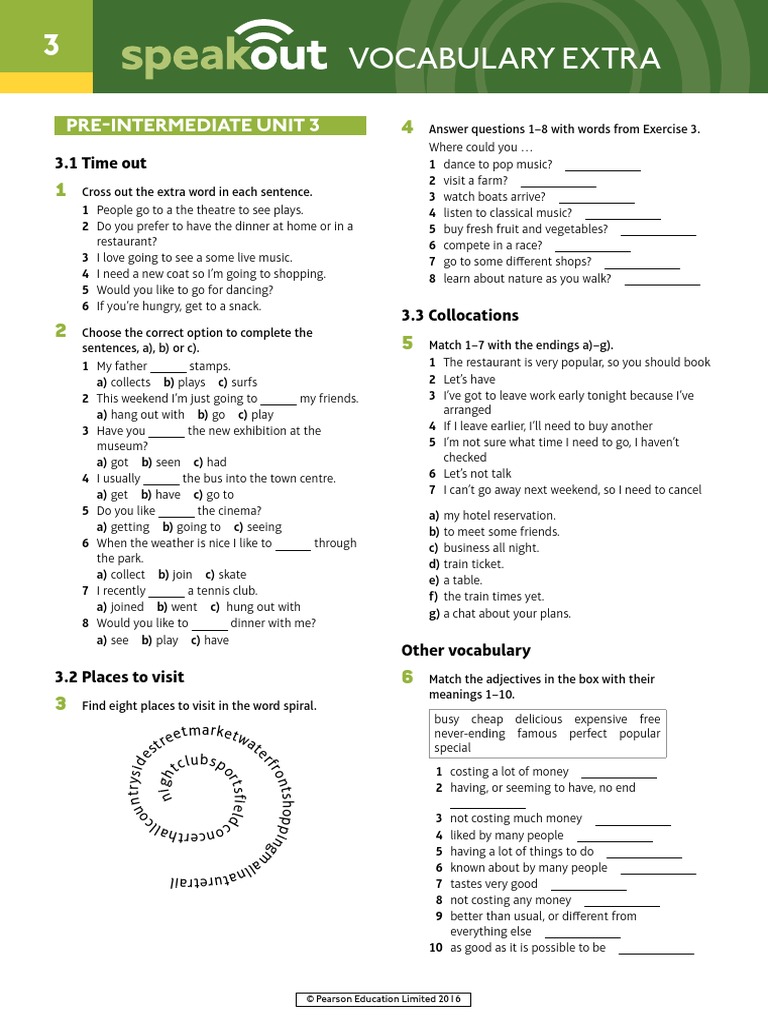 Speakout Vocabulary Extra Pre-Intermediate Unit 3 PDF | PDF | Leisure