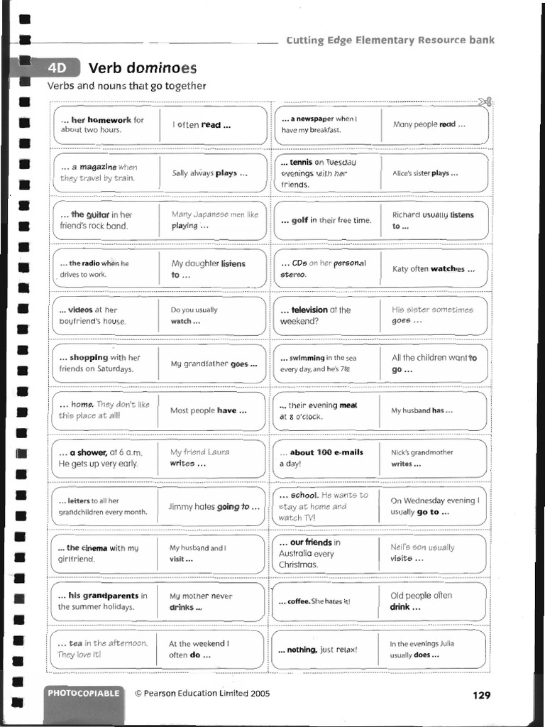 Cutting Edge Elementary Unit 4 Vocabulary | PDF