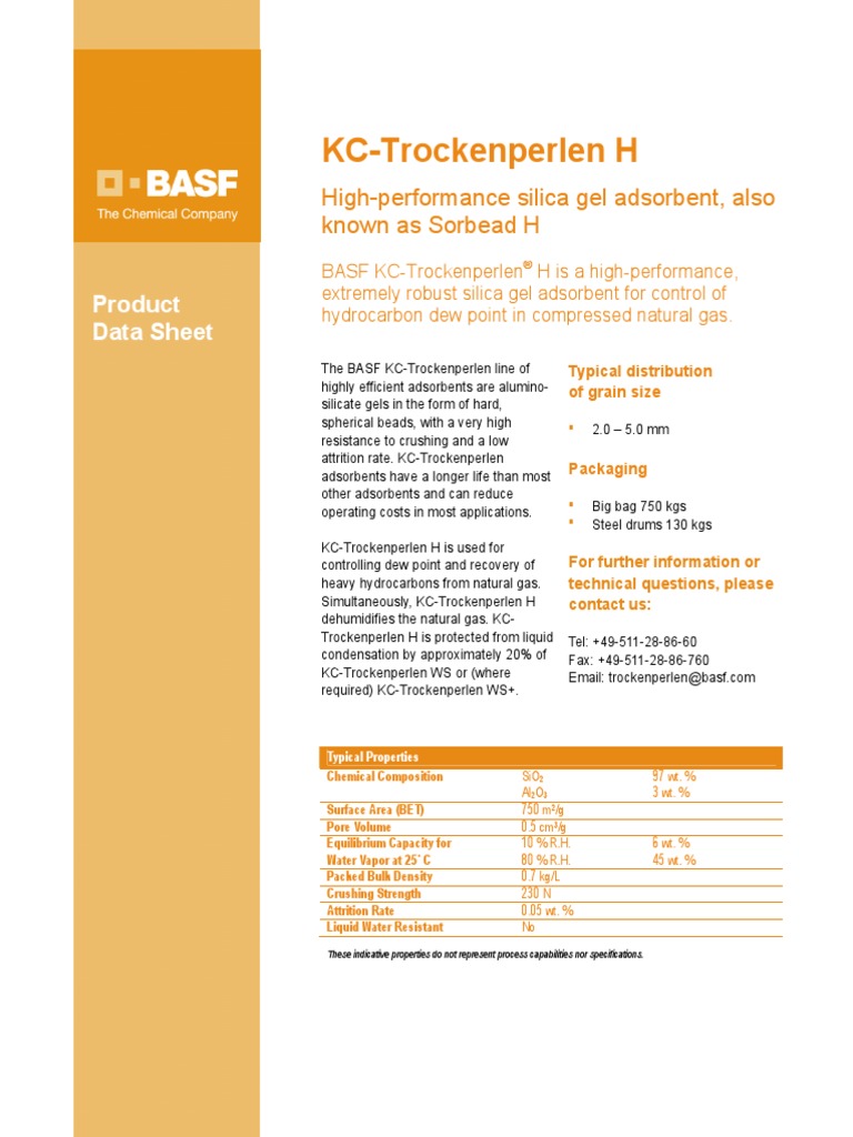Sorbead H BASF - Data Sheet PDF | PDF | Adsorption | Silicon Dioxide