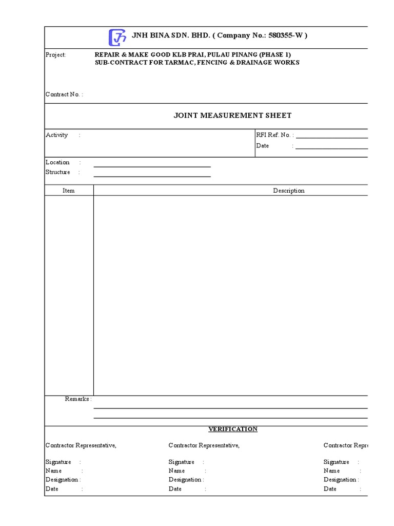 Joint Measurement Sheet (KLB Prai) | PDF | Business | Law