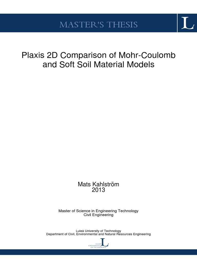Plaxis 2D Comparison of Mohr-Coulomb and Soft Soil Material Models PDF ...
