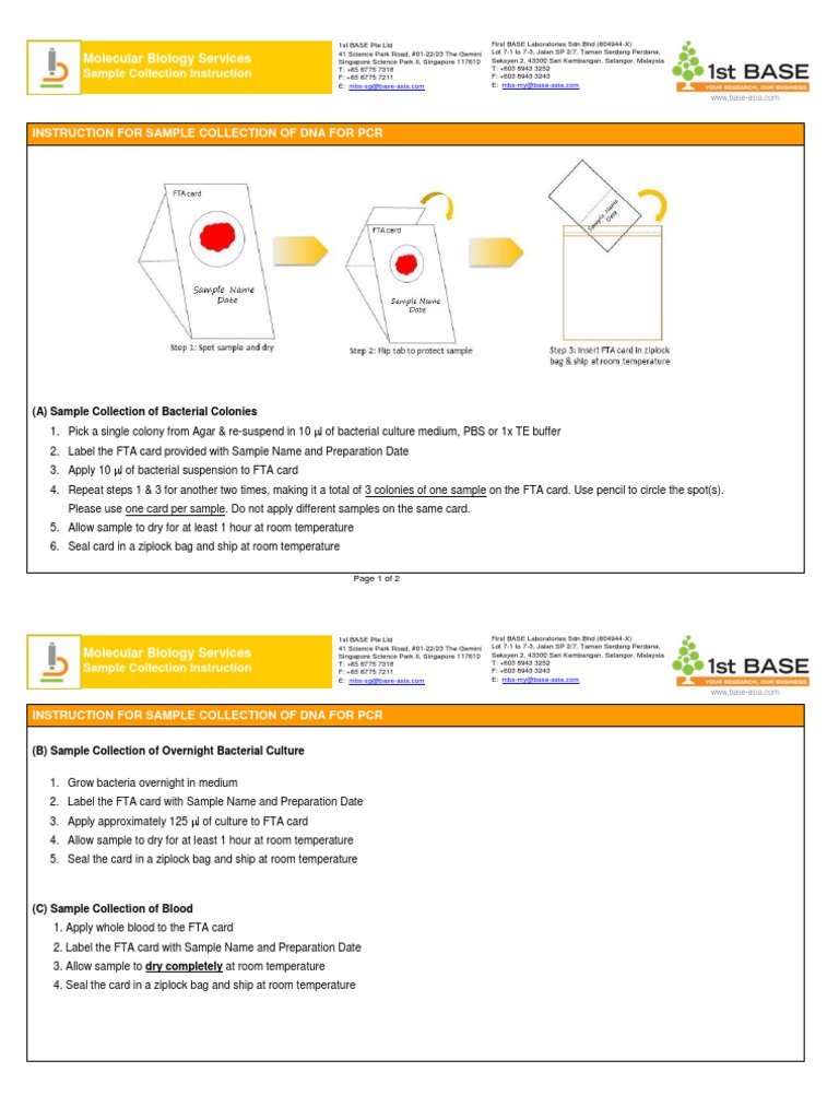 MBS-FTA Card Sample Collection Instruction | PDF | Polymerase Chain ...