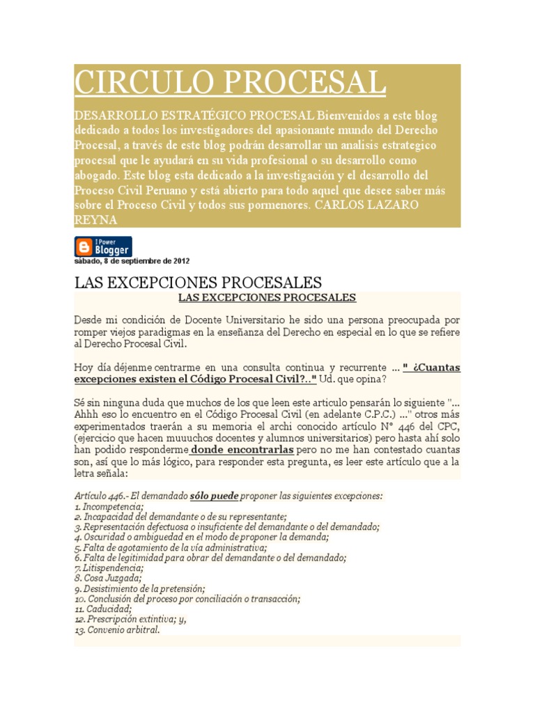 Clasificación de Las Excepciones en El Peru | PDF | Ley procesal ...
