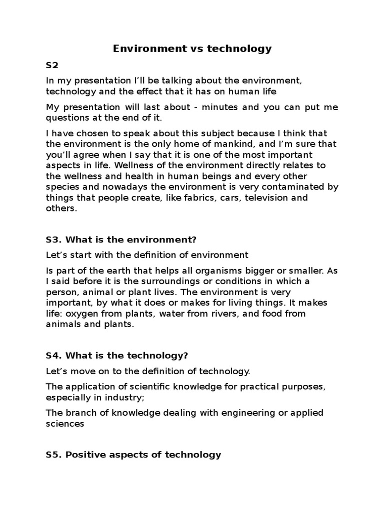 Environment Vs Technology | PDF | Human Impact On The Environment | Ecology