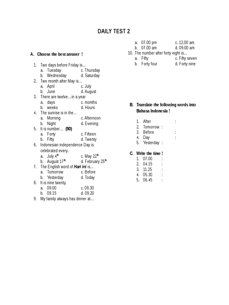 Daily Test 2: Knowledge Assessment | PDF