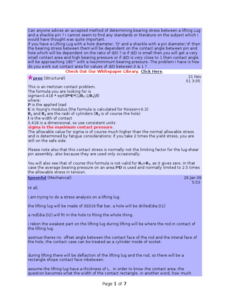 Bearing Stress Between A Lifting Lug and A Shackle Pin | PDF | Stress ...