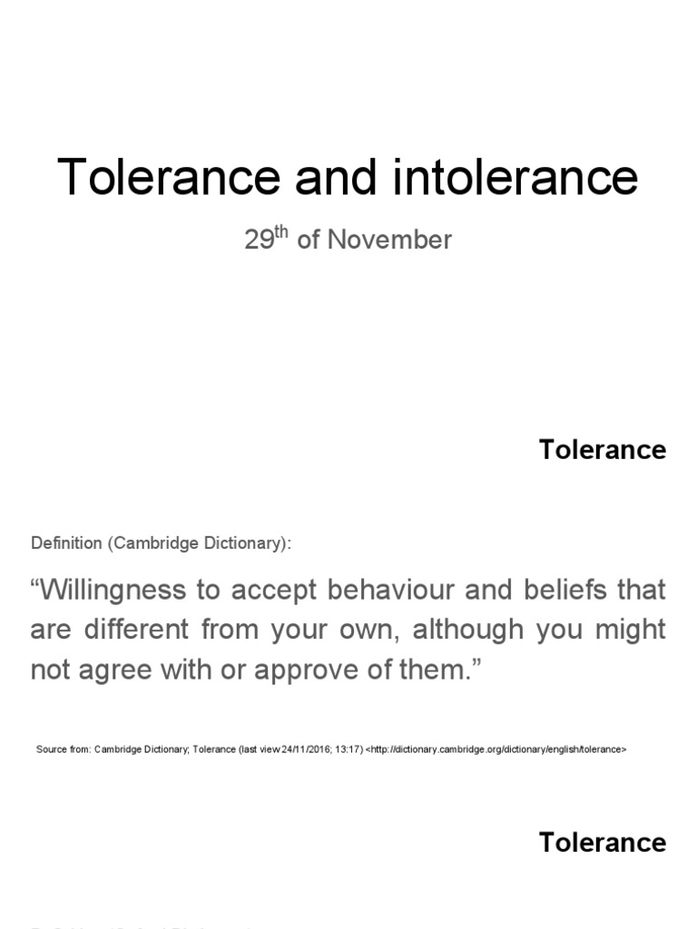 Definitions of Tolerance and Intolerance | PDF | Social Science ...