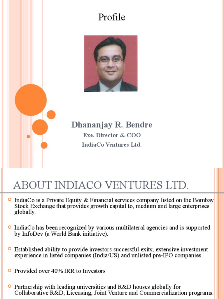 Profile: Dhananjay R. Bendre | PDF | Private Equity | Investor