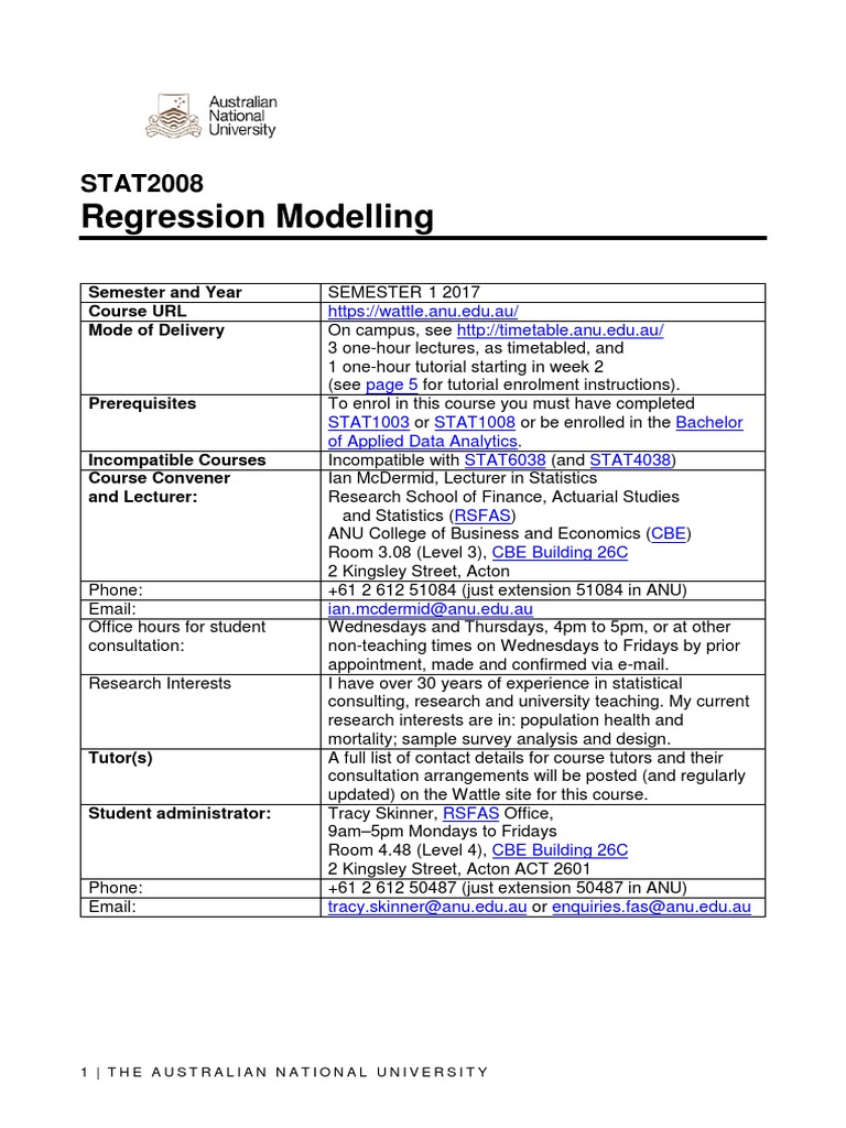 STAT2008 Outline | PDF | Regression Analysis | Linear Regression