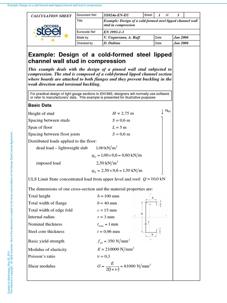 Example Design of A Cold-Formed Steel Lipped Channel Wall Stud in ...