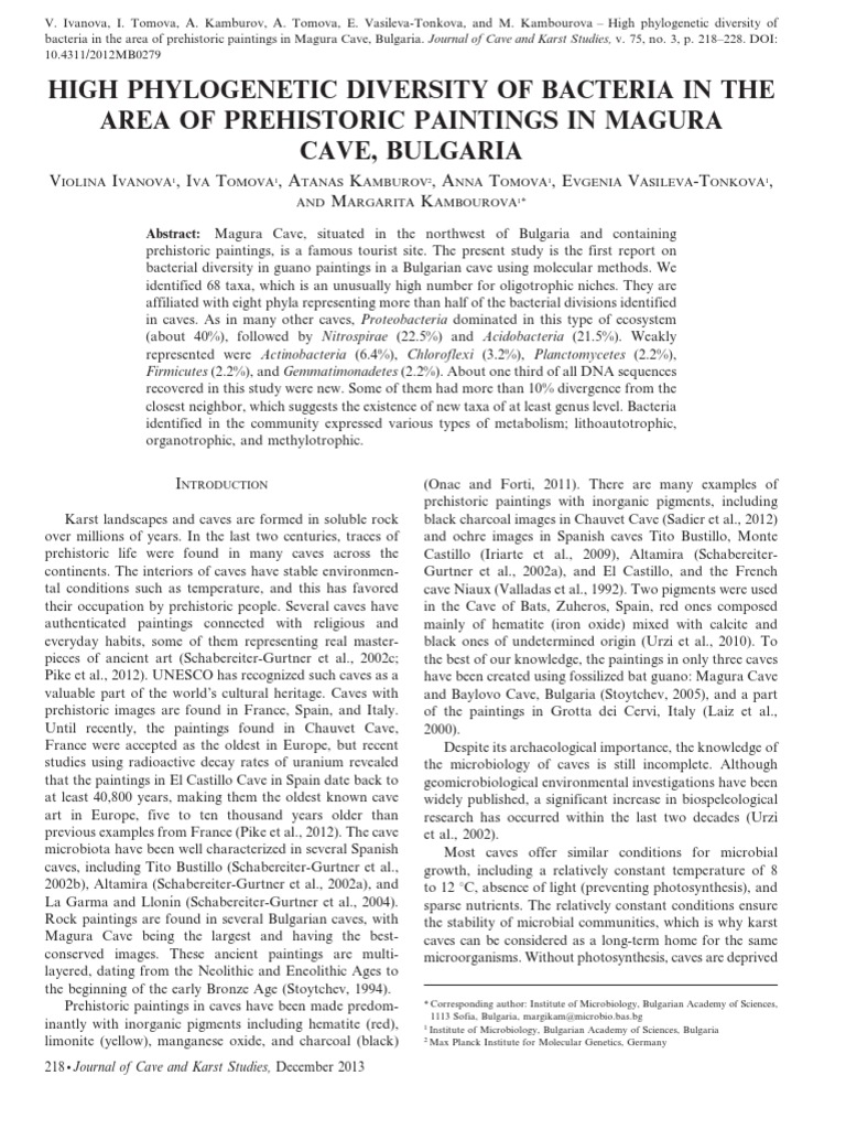 High Phylogenetic Diversity of Bacteria in The Area of Prehistoric ...