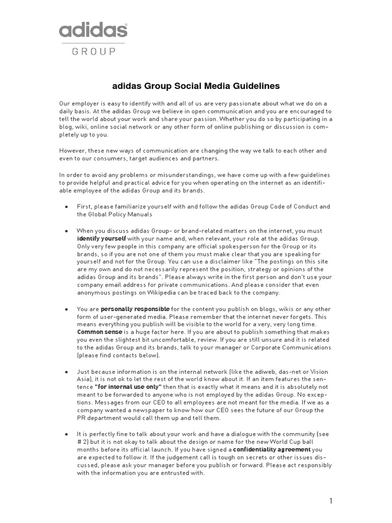 Adidas Group Social Media Guidelines1 PDF | PDF | Internet | Brand