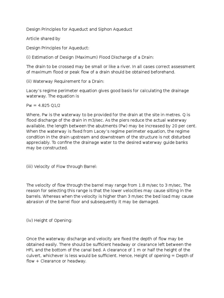 Design Principles For Aqueduct and Siphon Aqueduct | PDF | Flood ...