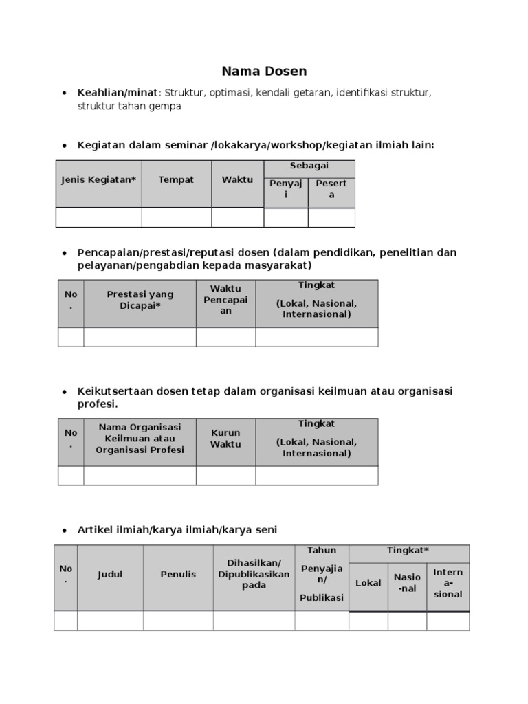 Daftar Isian CV Dosen | PDF