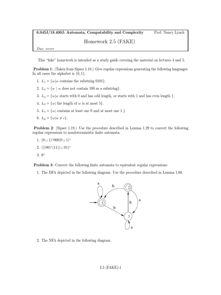 Homework 2.5 (FAKE) | PDF | Discrete Mathematics | Models Of Computation