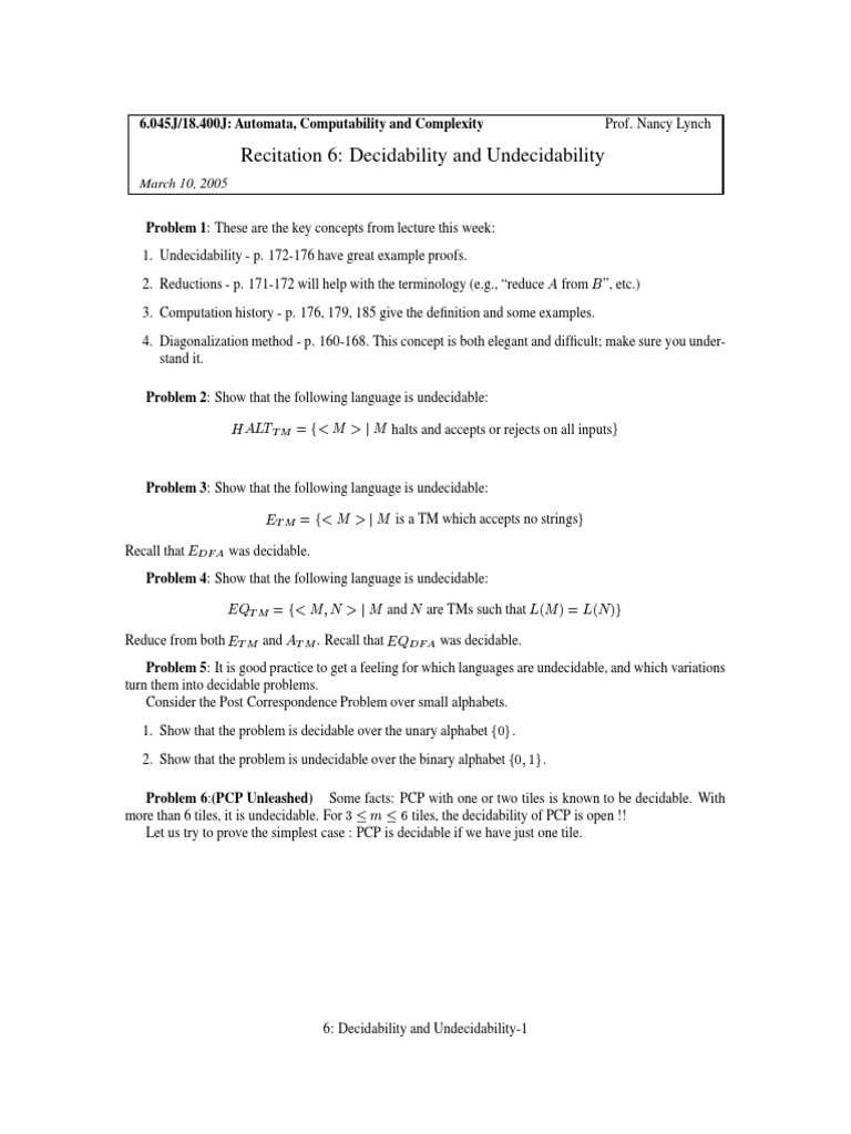Decidability and Undecidability Concepts | PDF | Language Arts ...