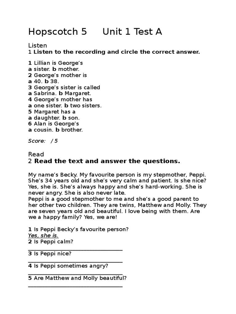 Hopscotch 5 Progress Test 1 | PDF | Onomastics | Rules