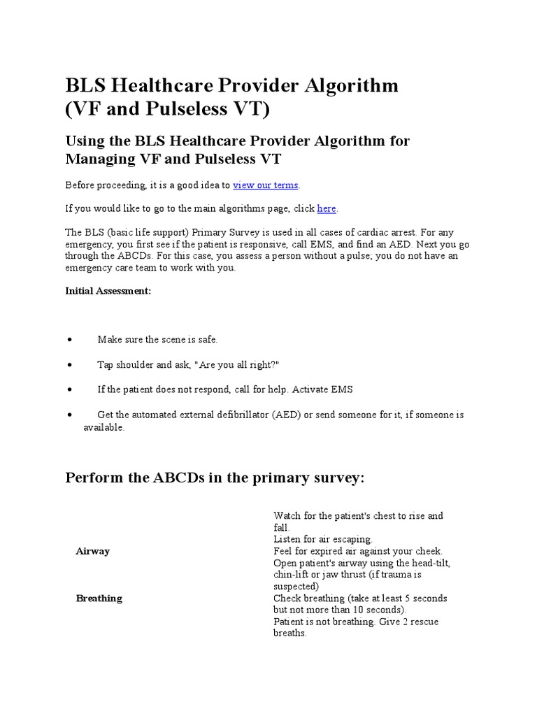 BLS Healthcare Provider Algorithm | PDF | Cardiopulmonary Resuscitation ...