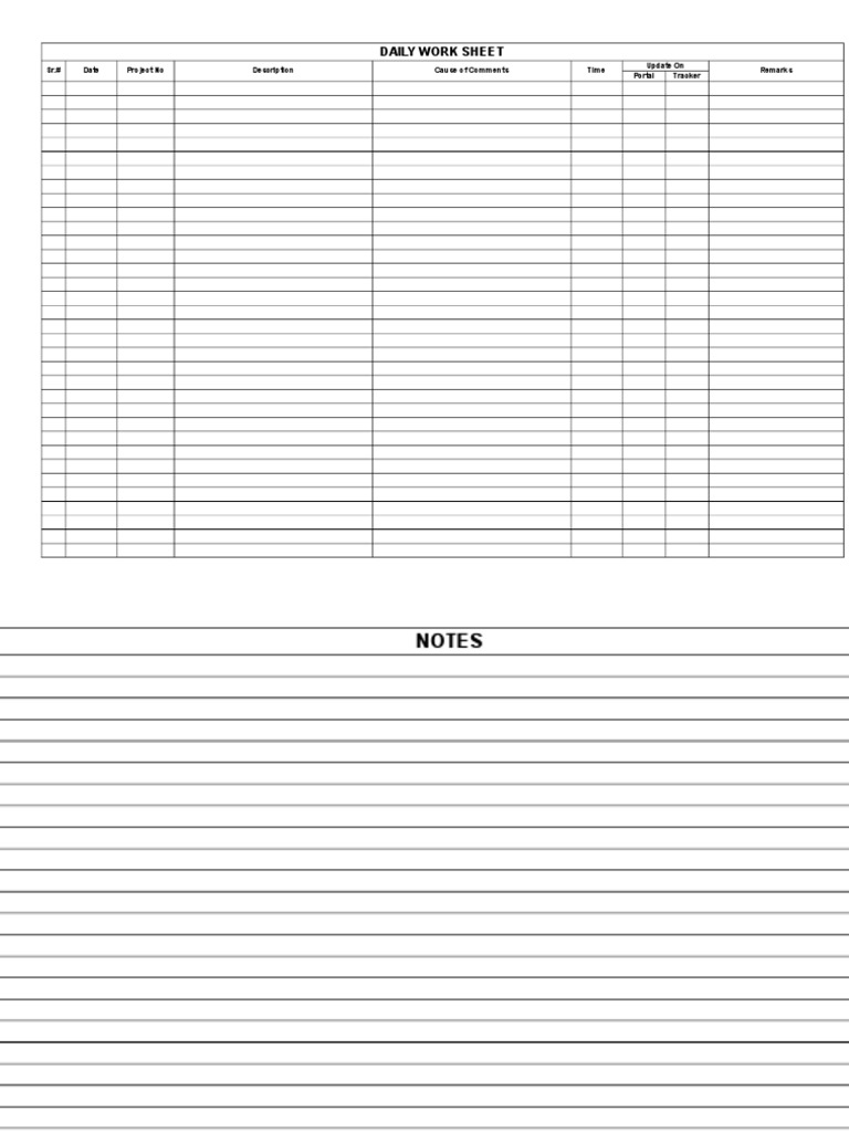 Daily Work Sheet: SR.# Date Project No Description Cause of Comments ...