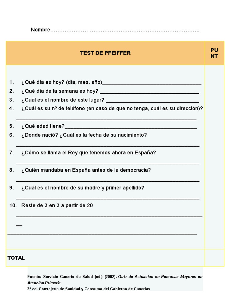 Mini Mental Test Pfeiffer | PDF