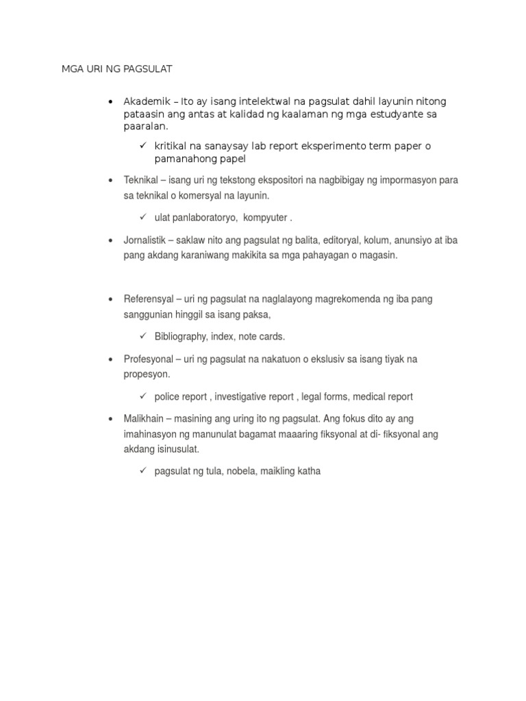 Mga Uri NG Pagsulat | PDF