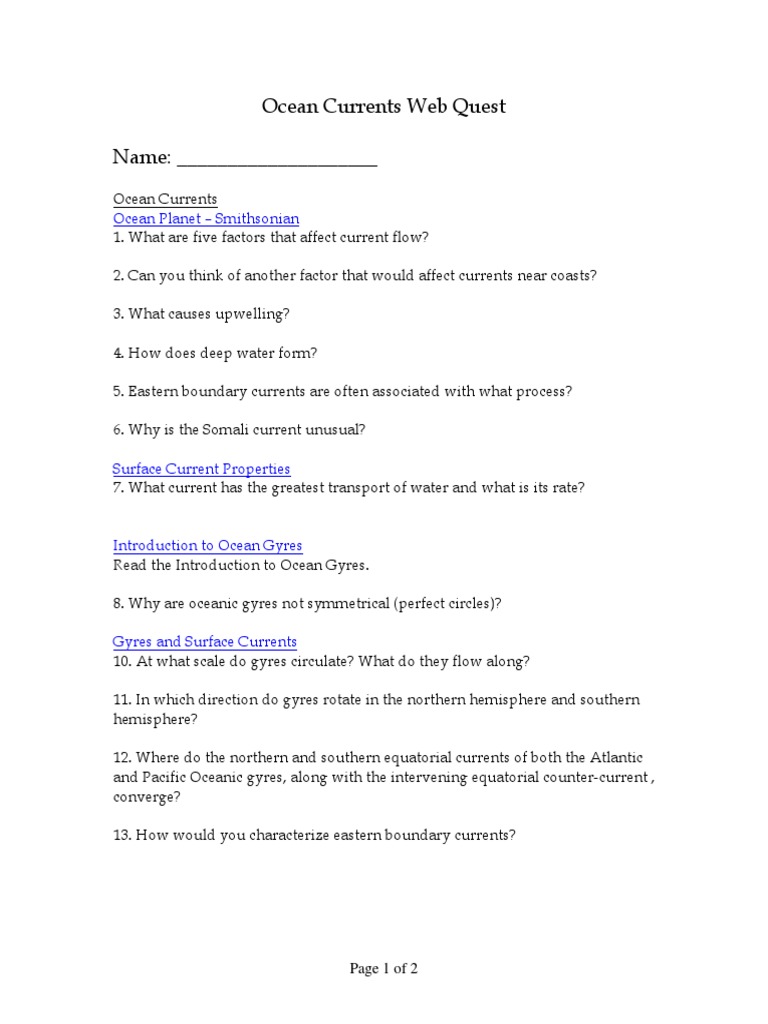 Ocean Currents Webquest | PDF