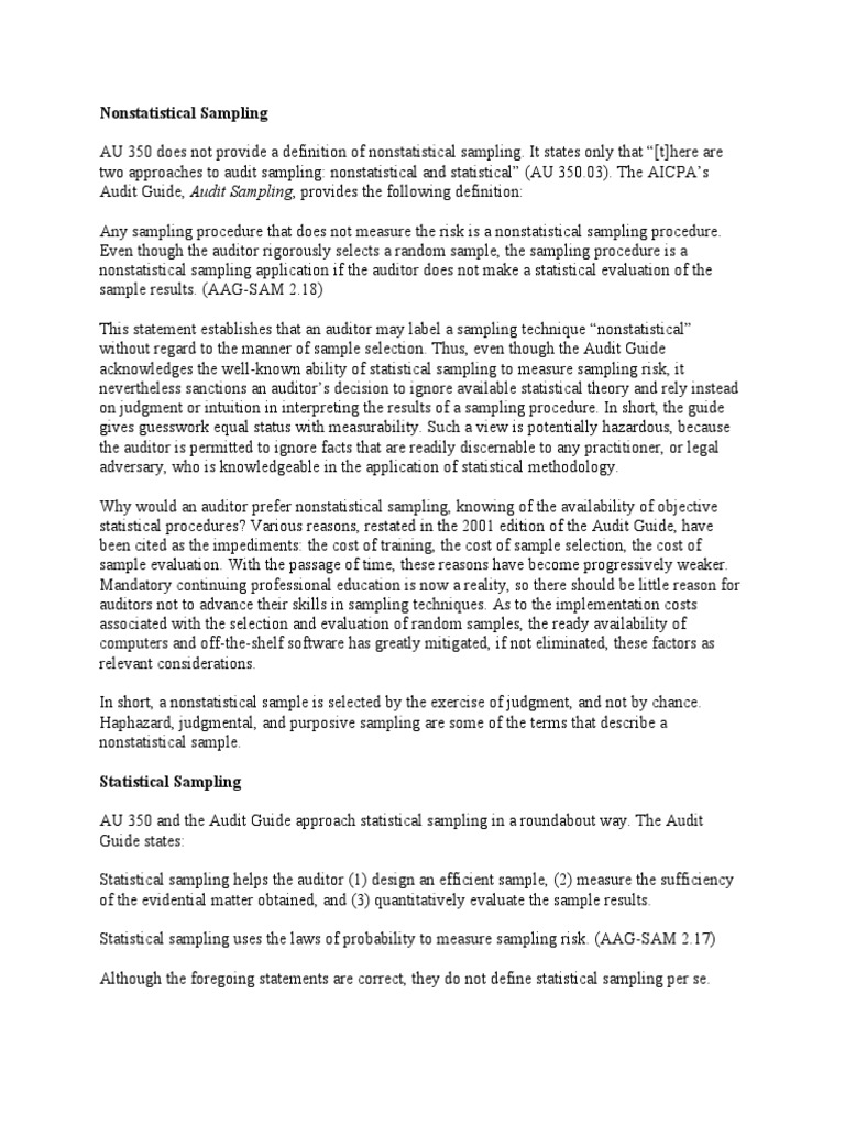 Non Statistical Sampling | PDF | Statistics | Audit