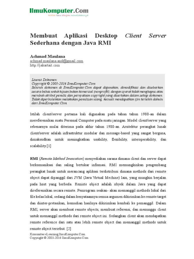 Membuat Aplikasi Desktop Client Server Sederhana Dengan Java RMI | PDF ...