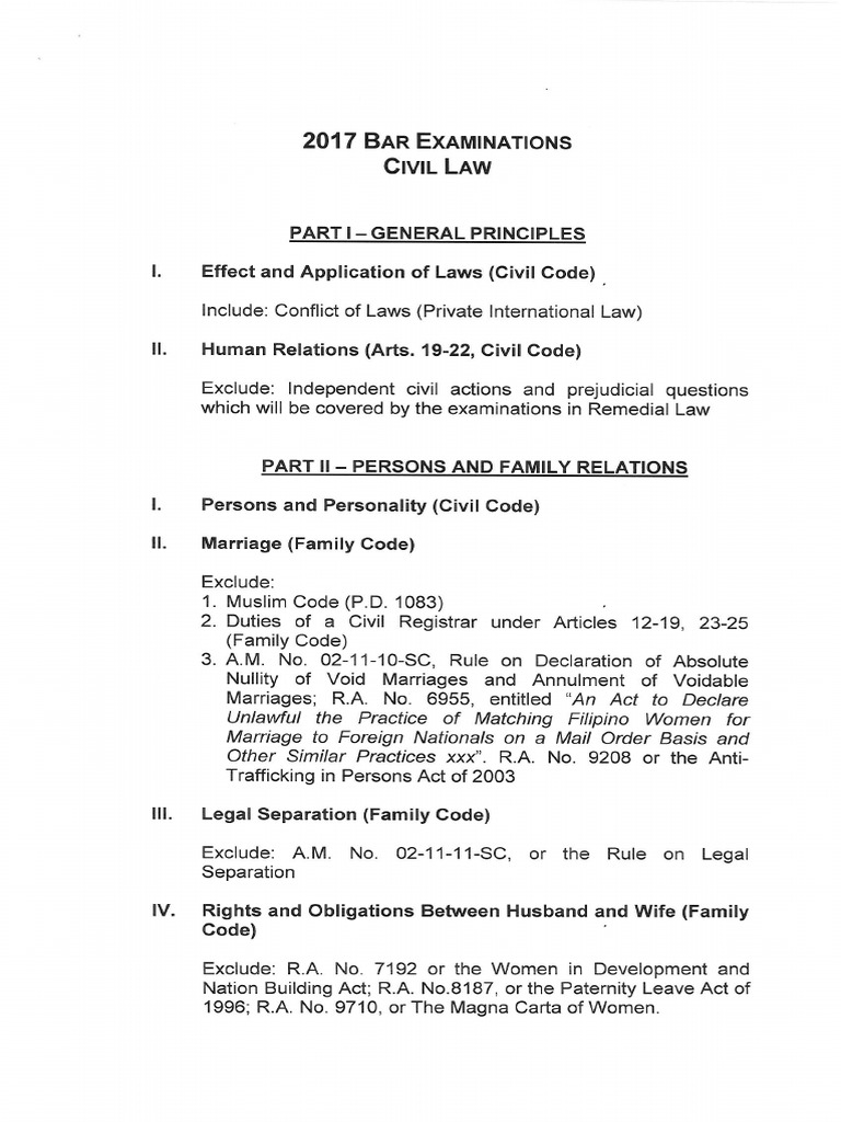 2017 Bar Syllabus Civil Law | PDF