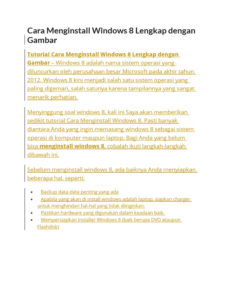 Cara Menginstall Windows 8 Lengkap Dengan Gambar | PDF