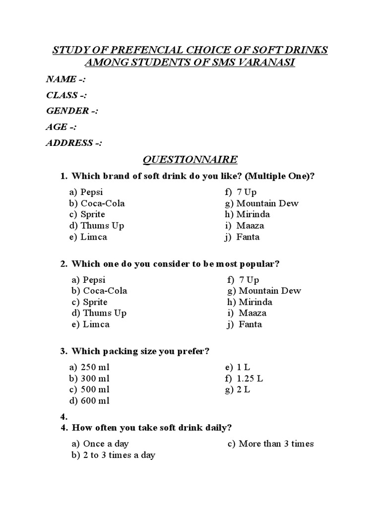 Survey | PDF | Soft Drink | Pepsi