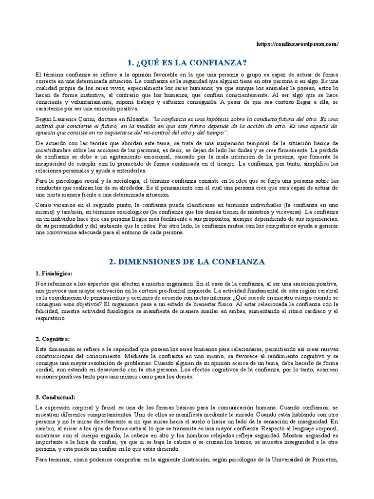 La confianza: dimensiones, tipos y definición | PDF | Confianza ...