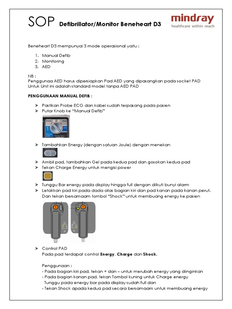 SOP Defibrillator Beneheart D3 | PDF | Memasak, Makanan, & Anggur ...