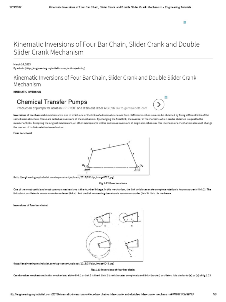 Kinematic Inversions of Four Bar Chain, Slider Crank and Double Slider ...
