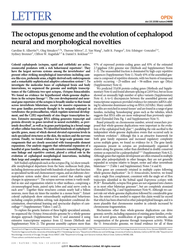 Octopus Genome | PDF | Nervous System | Gene Octopus Genome | PDF | Nervous System | Gene