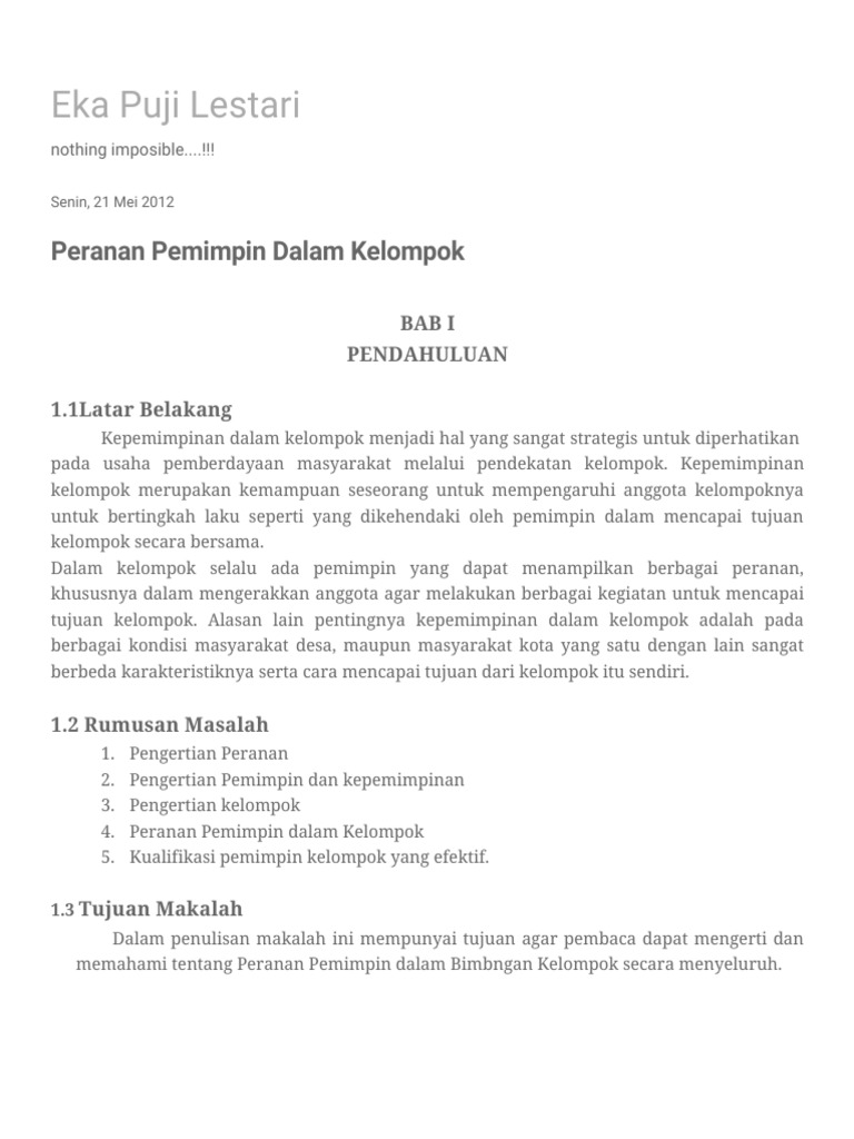 Eka Puji Lestari Peranan Pemimpin Dalam Kelompok | PDF
